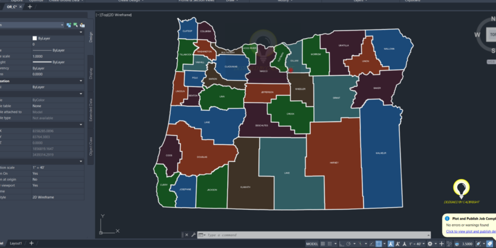 Oregon County Color Map in AutoCAD Format - CADBright
