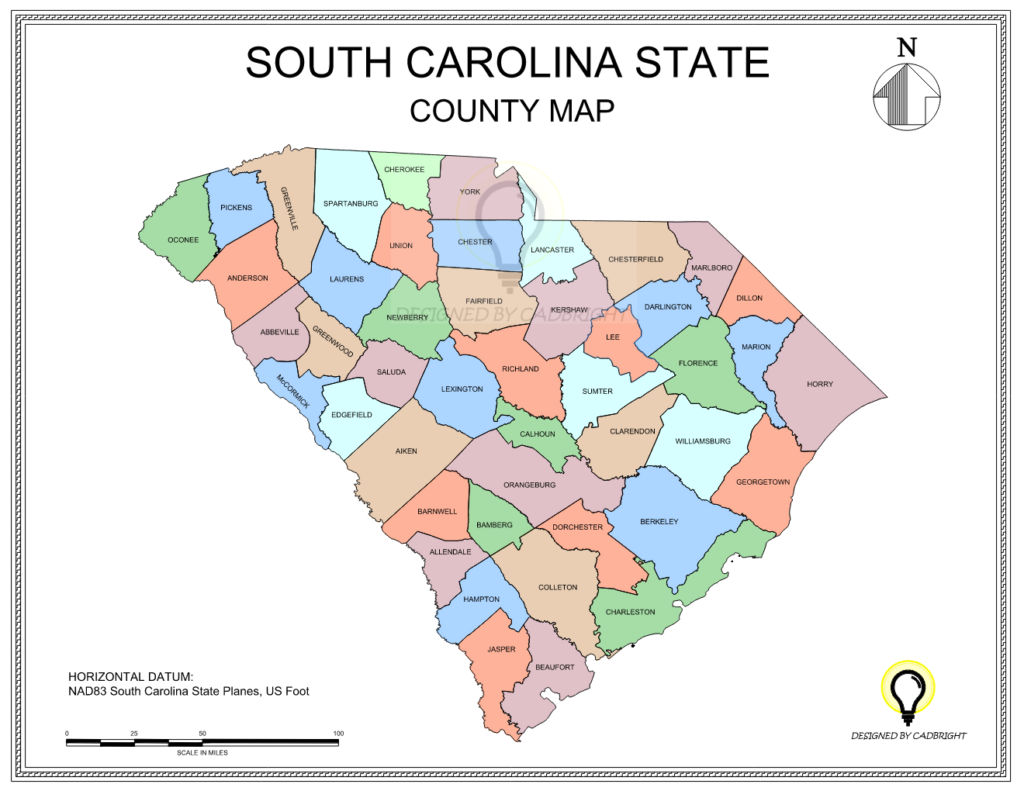 South Carolina County Color Map in AutoCAD Format - CADBright