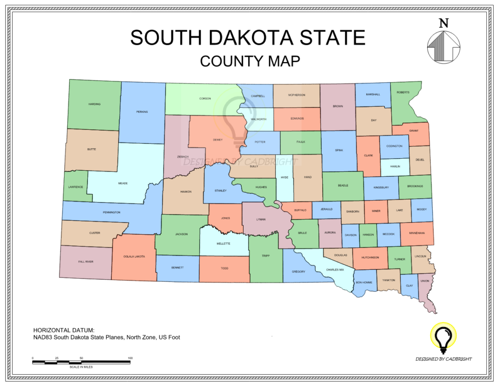South Dakota County Color Map in AutoCAD Format - CADBright