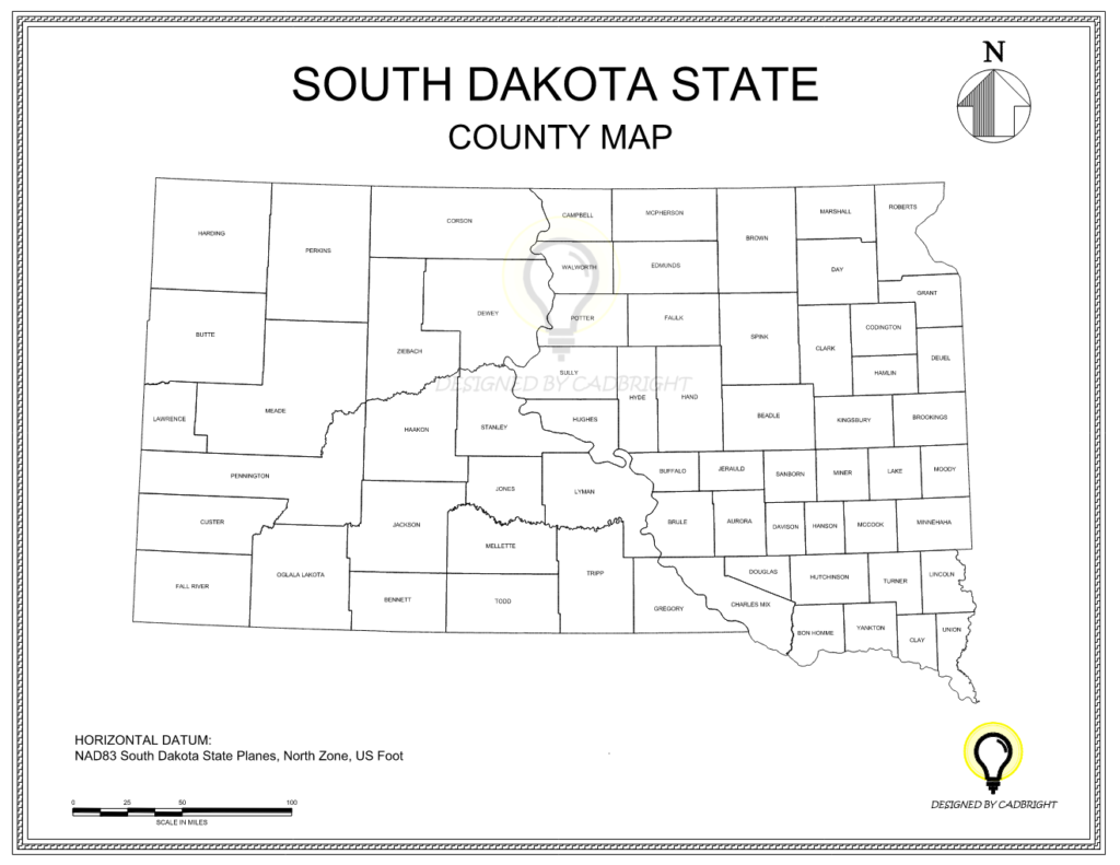 South Dakota County Map in AutoCAD Format - CADBright