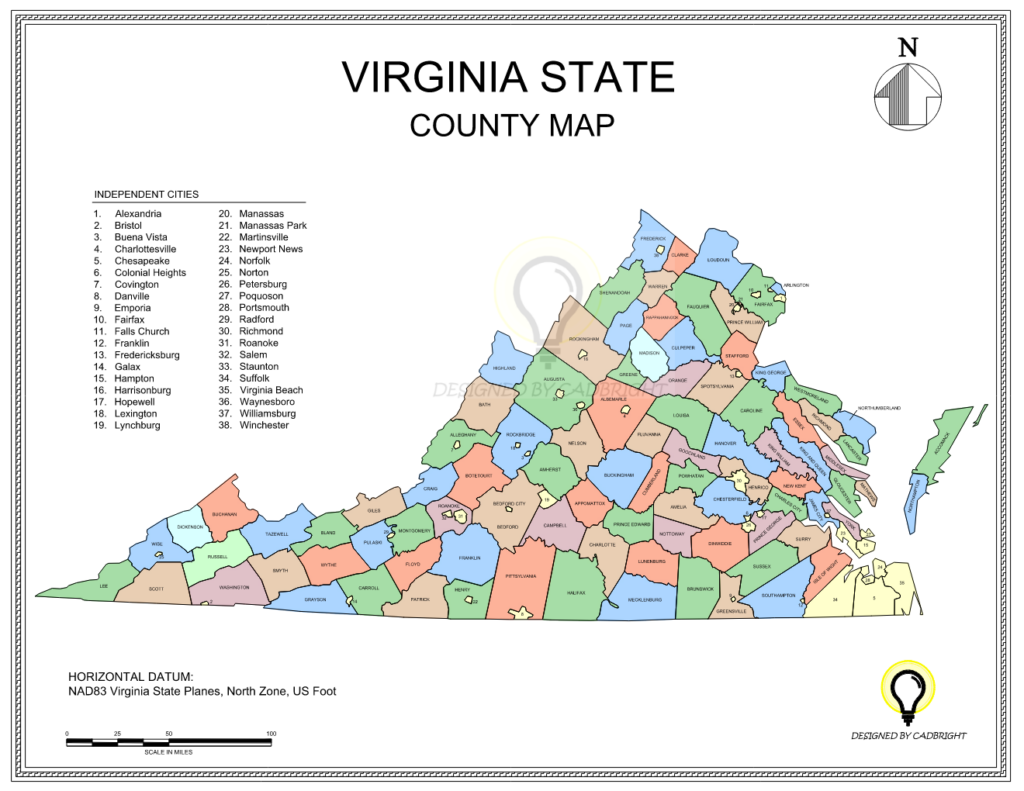 Virginia County Color Map in AutoCAD Format - CADBright