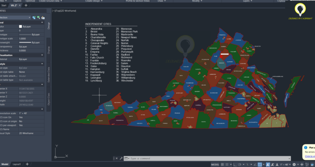 Virginia County Color Map in AutoCAD Format - CADBright